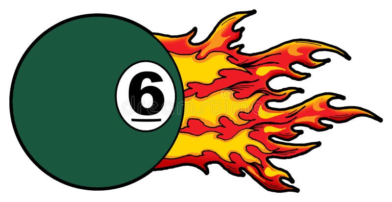 Flaming Number 6 Pool Ball Cartoon Illustration. Stock Image ...
