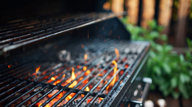 Flaming Barbecue Grill Ready for Outdoor Cooking Stock Image - Image of ...