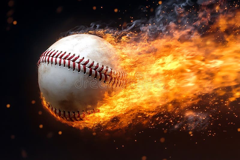 Flaming Baseball on Dark Background, Dramatic Fire and Smoke, Fast ...
