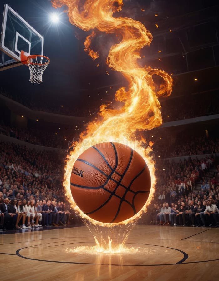 Flaming Basketball Slam Dunk Stock Photo - Image of heat, digital ...