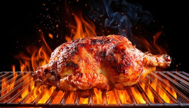 Flaming BBQ Chicken Grilling with Sparks. an AI-generated Stock Image ...