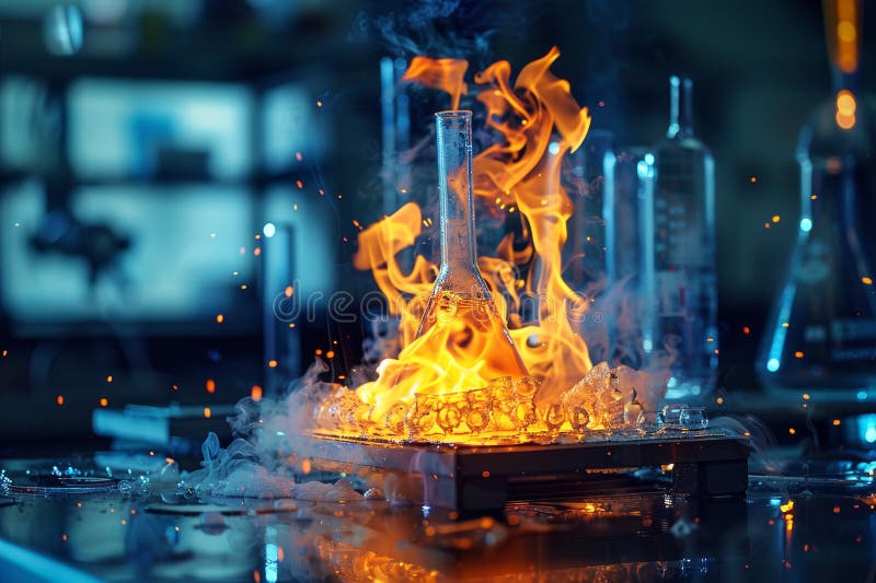 Flaming Beaker in Laboratory Stock Illustration - Illustration of ...