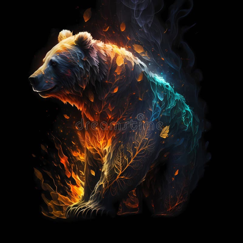 Flaming Bear. Generative AI Stock Illustration - Illustration of ...
