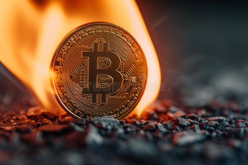 Flaming Bitcoin Concept on Dark Background Stock Photo - Image of ...