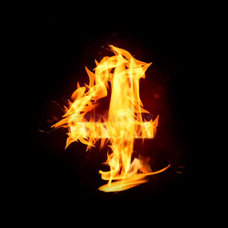 Flaming 4 on Black Background. Stylized Number Design Stock ...
