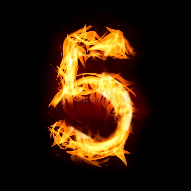 Flaming 5 on Black Background. Stylized Number Design Stock ...