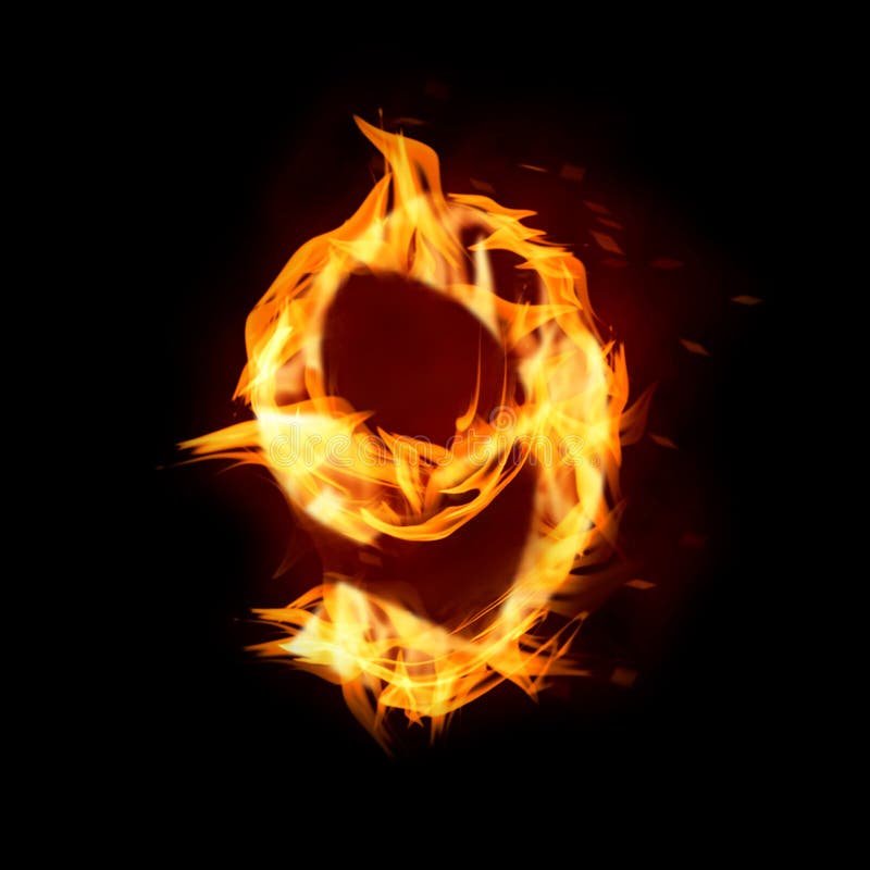 Flaming 9 on Black Background. Stylized Number Design Stock ...