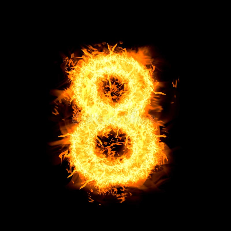 Flaming 8 on Black Background. Stylized Number Design Stock ...