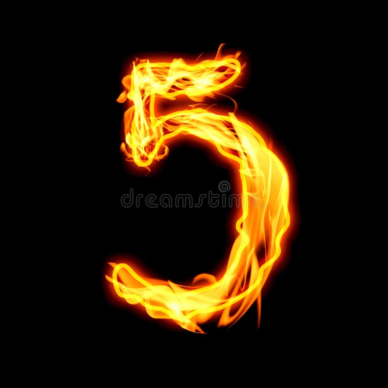 Flaming 5 on Black Background. Stylized Number Design Stock ...