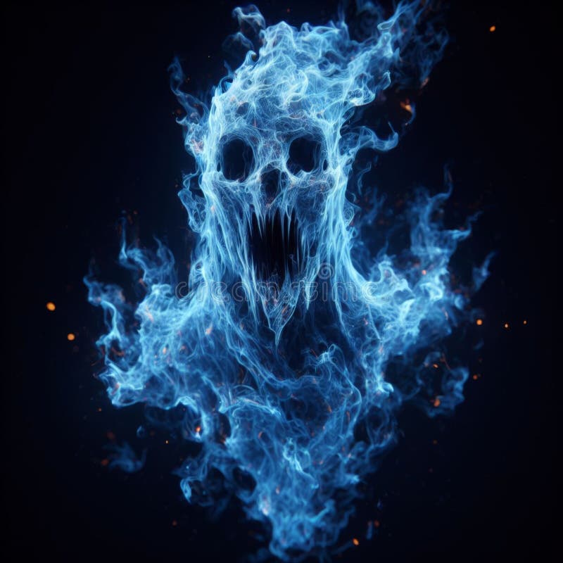 Flaming Blue Ghost with Haunting Expression Stock Illustration ...