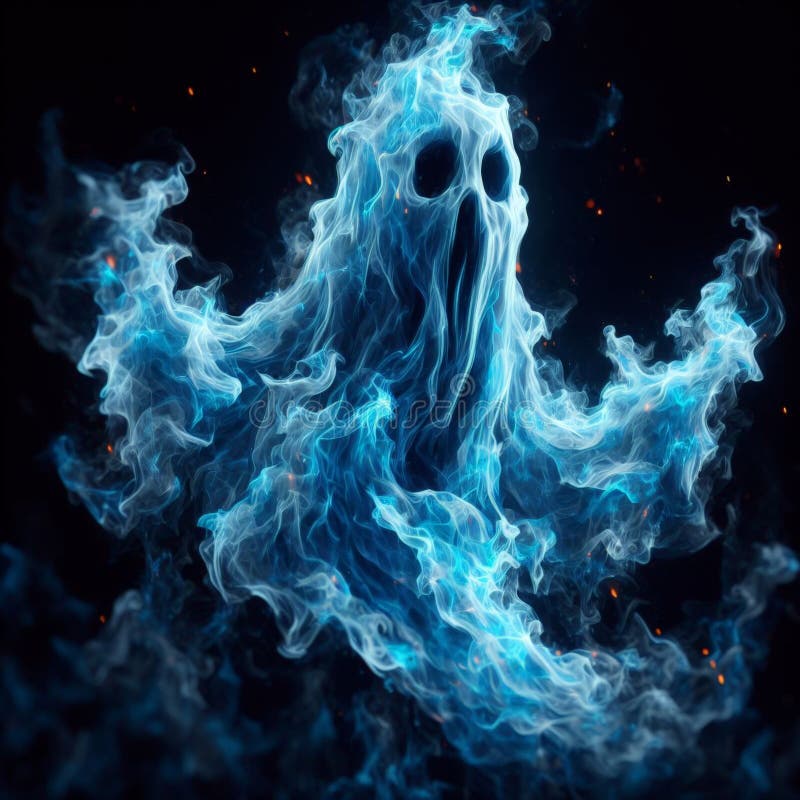 Flaming Blue Ghost with Haunting Expression Stock Illustration ...