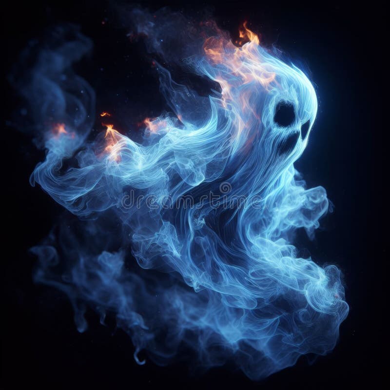 Flaming Blue Ghost with Haunting Expression Stock Illustration ...