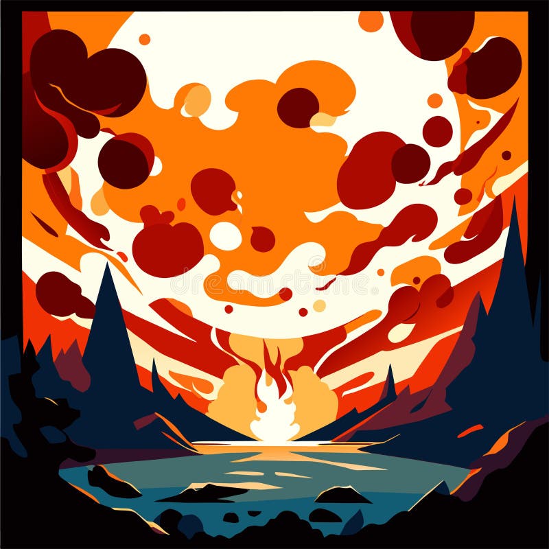 Flaming Bonfire in the Forest. Vector Illustration in Flat Style AI ...
