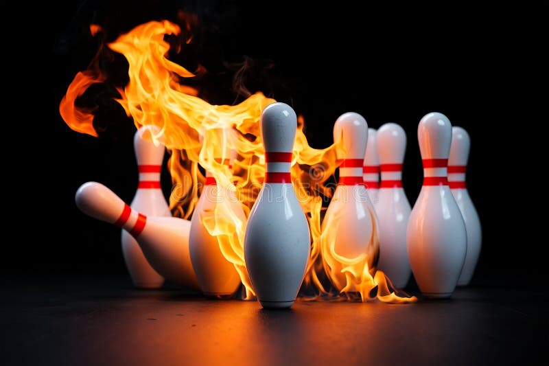 Flaming Bowling Pins with Red Stripes Fire Flames Stock Illustration ...