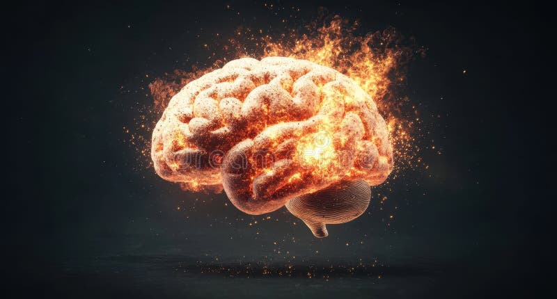 Flaming Brain, Dynamic Explosion with Sparks Stock Image - Image of ...