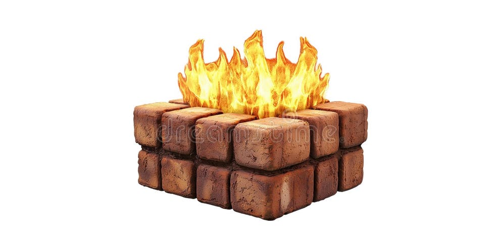 Flaming Brick Cube Isolated on Transparent Background Stock Photo ...