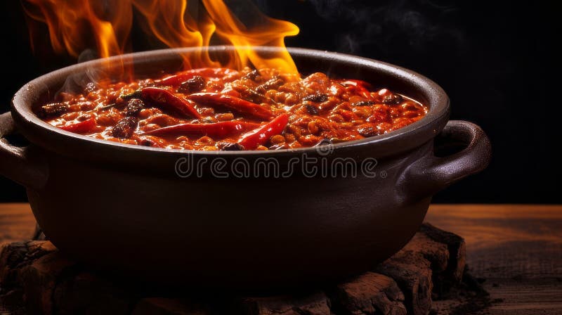 Flaming Cauldron: AI-Generated Image of Chili Simmering on an Open Fire ...