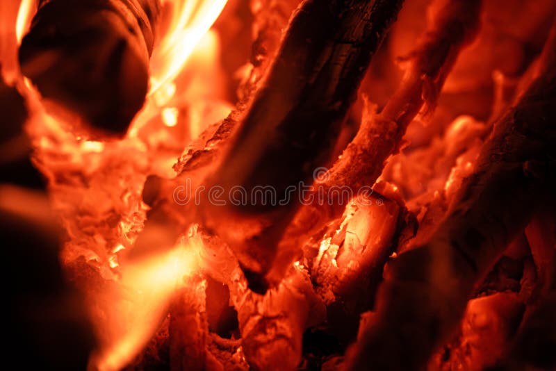 Burning Camp Fire with Coals and Flames Stock Photo - Image of shot ...