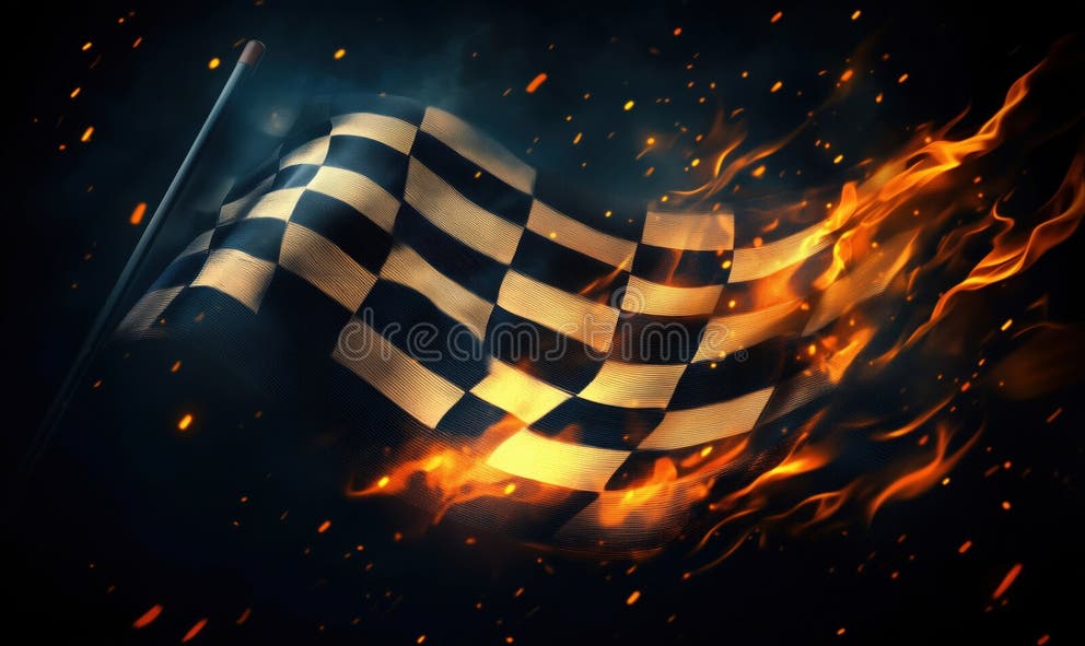 Flaming Checkered Flag, Symbolizing Victory and Speed, Surrounded by ...