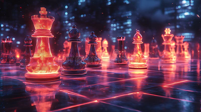 Flaming Chess Pieces City Night Strategy Game Stock Illustration ...