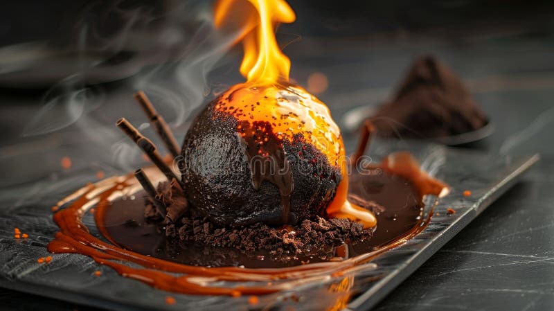 Flaming Chocolate Dessert stock illustration. Illustration of ...