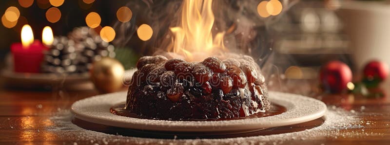 Flaming Christmas Pudding stock illustration. Illustration of tradition ...