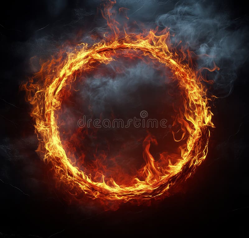 Flaming Circle Smoke Against Dark Background Creating Dramatic Effect ...