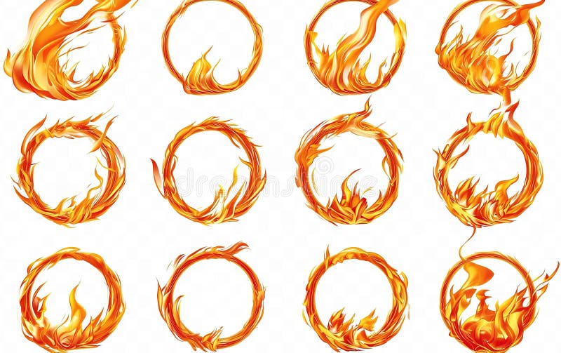 Flaming Circular Designs Showcasing Various Fire Patterns in Vibrant ...