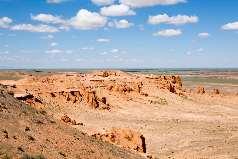 Flaming Cliffs Rocks Landscape, Mongolia. Gobi Desert Stock Photo ...
