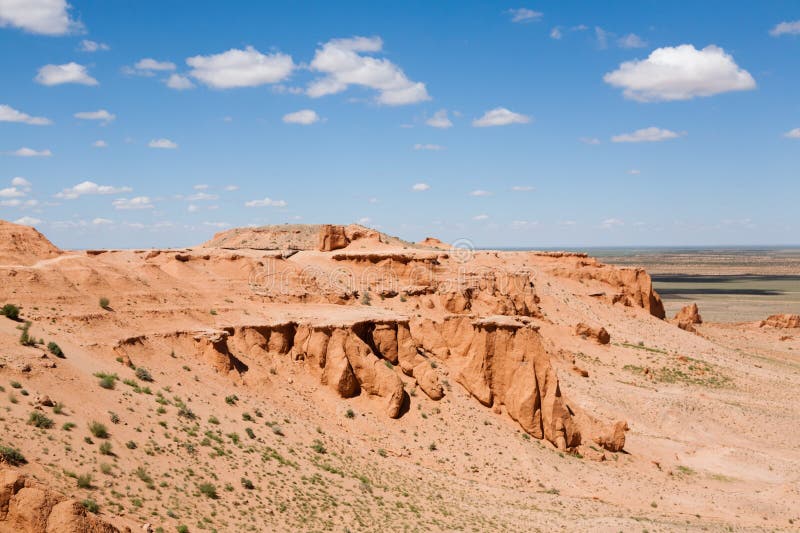 Flaming Cliffs Rocks Landscape, Mongolia. Gobi Desert Stock Photo ...