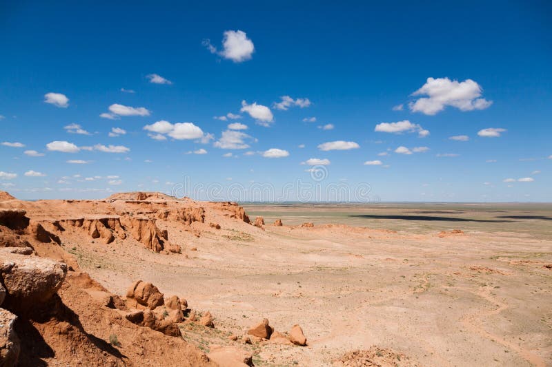 Flaming Cliffs Rocks Landscape, Mongolia. Gobi Desert Stock Photo ...