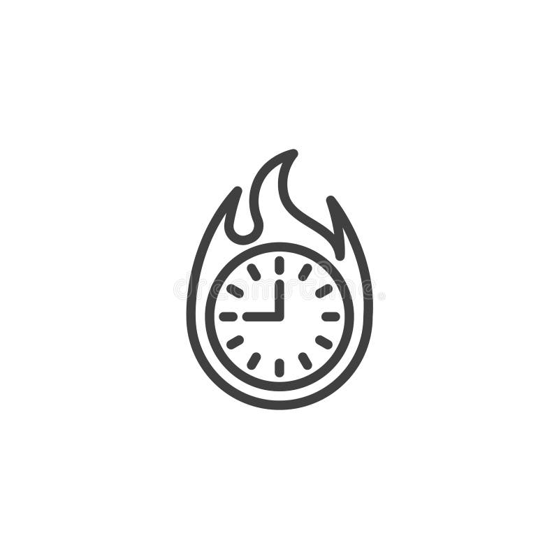 Flaming clock line icon stock vector. Illustration of time - 296218327