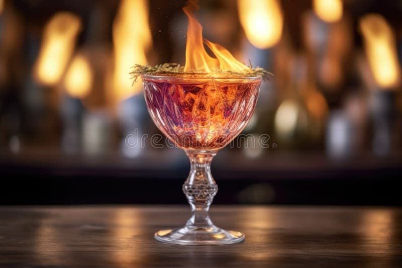Flaming Cocktail in Elegant Glass with Sparklers Stock Photo - Image of ...
