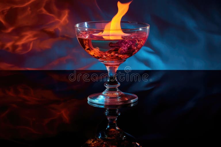 Flaming Cocktail Reflection on a Glossy Surface Stock Photo - Image of ...