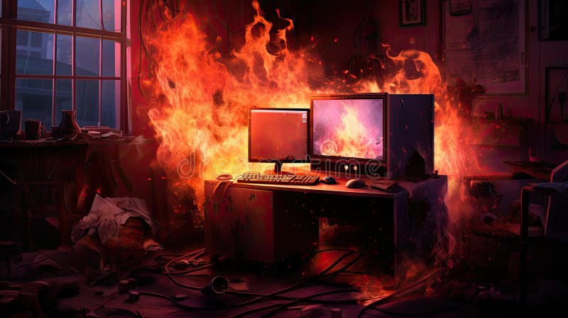 Flaming computer stock illustration. Illustration of flame - 299558237
