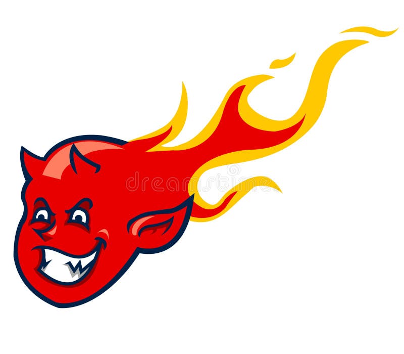 Horned Flaming Demon skull stock illustration. Illustration of ...