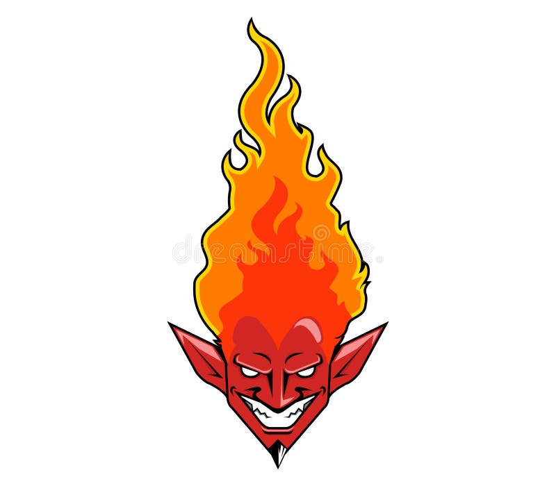Horned Flaming Demon skull stock illustration. Illustration of ...