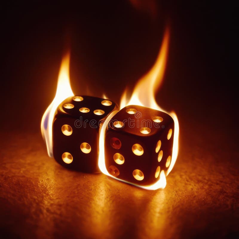 Flaming Dice in Dramatic Lighting Representing Risk and Fate Stock ...