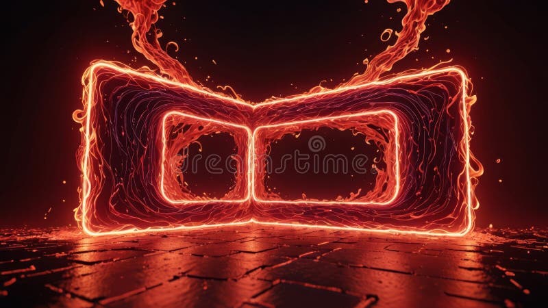 Flaming Digital Gateway on a Reflective Surface, Representing Passage ...