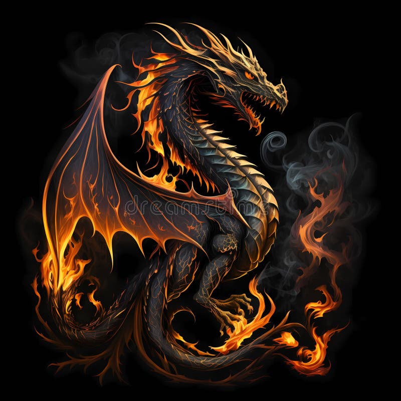 Flaming Dragon. Generative AI Stock Illustration - Illustration of heat ...