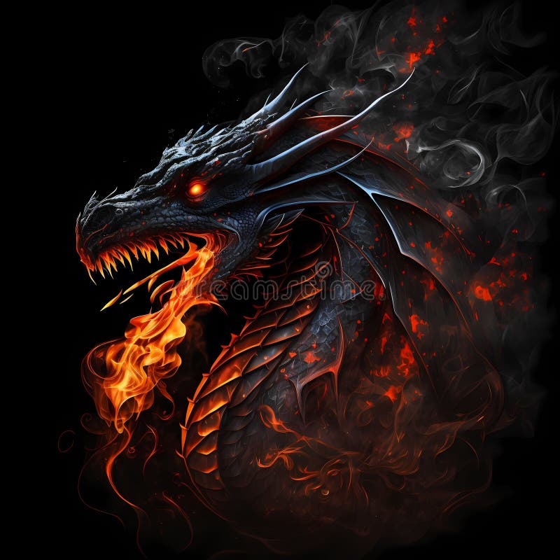 Flaming Dragon Head. Generative AI Stock Illustration - Illustration of ...
