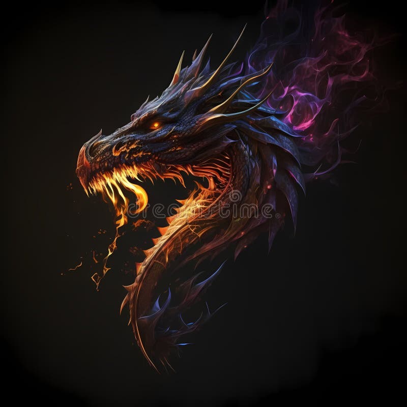 Flaming Dragon Head. Generative AI Stock Illustration - Illustration of ...