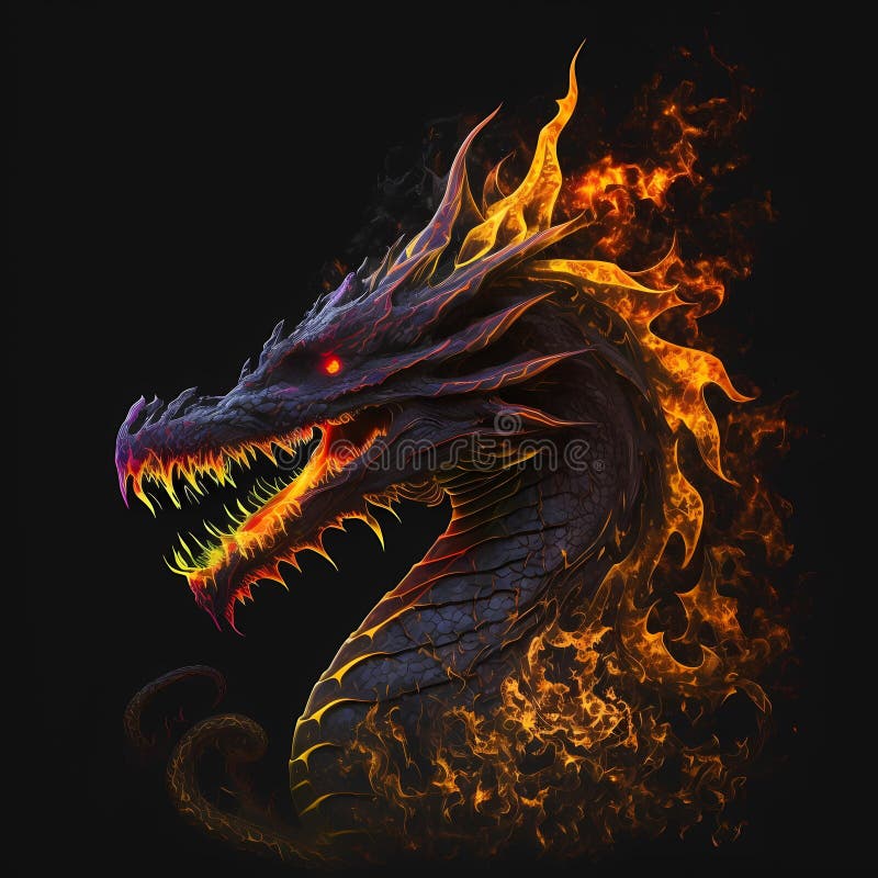 Flaming Dragon Head. Generative AI Stock Illustration - Illustration of ...