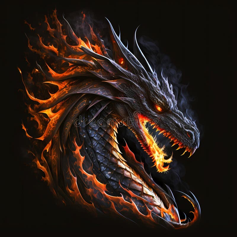 Flaming Dragon Head. Generative AI Stock Illustration - Illustration of ...