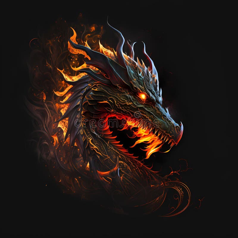 Flaming Dragon Head. Generative AI Stock Illustration - Illustration of ...