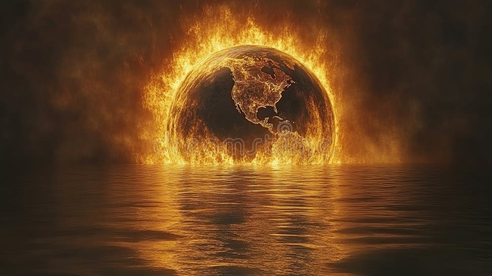 Flaming Earth, Apocalyptic Ocean Reflection, Climate Change Warning ...