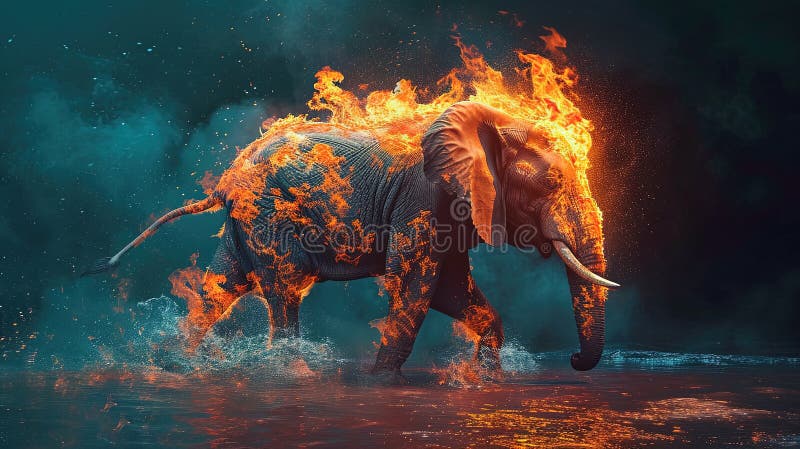 Flaming Elephant stock illustration. Illustration of drawing - 302708227