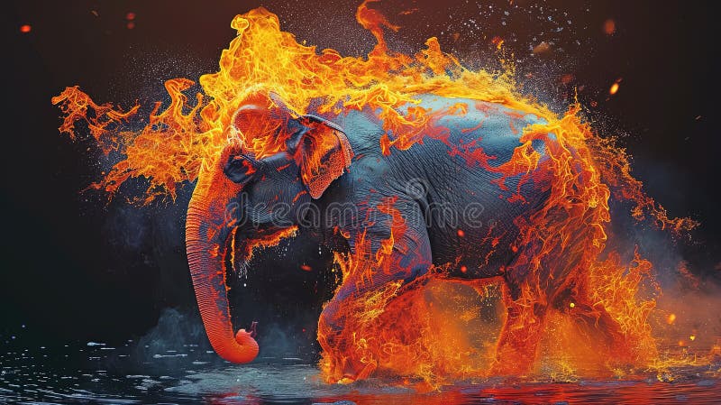 Flaming Elephant stock illustration. Illustration of drawing - 302708548
