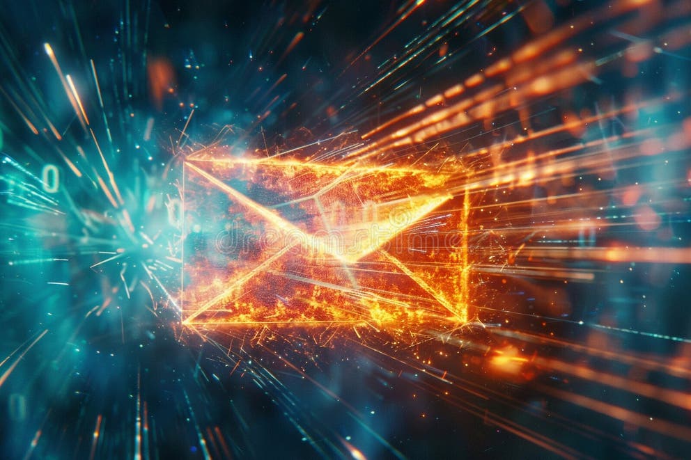 Flaming Email Symbol in a Digital Vortex Stock Illustration ...