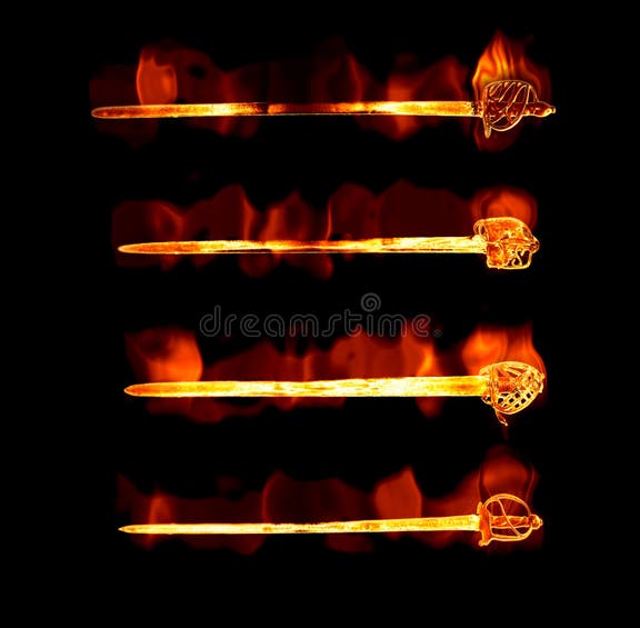 Flaming fiery swords stock vector. Illustration of mythical - 9859566